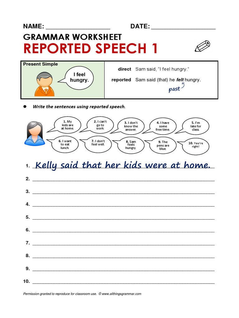 Reported Speech 1: Grammar Worksheet | PDF | Linguistics | Grammar