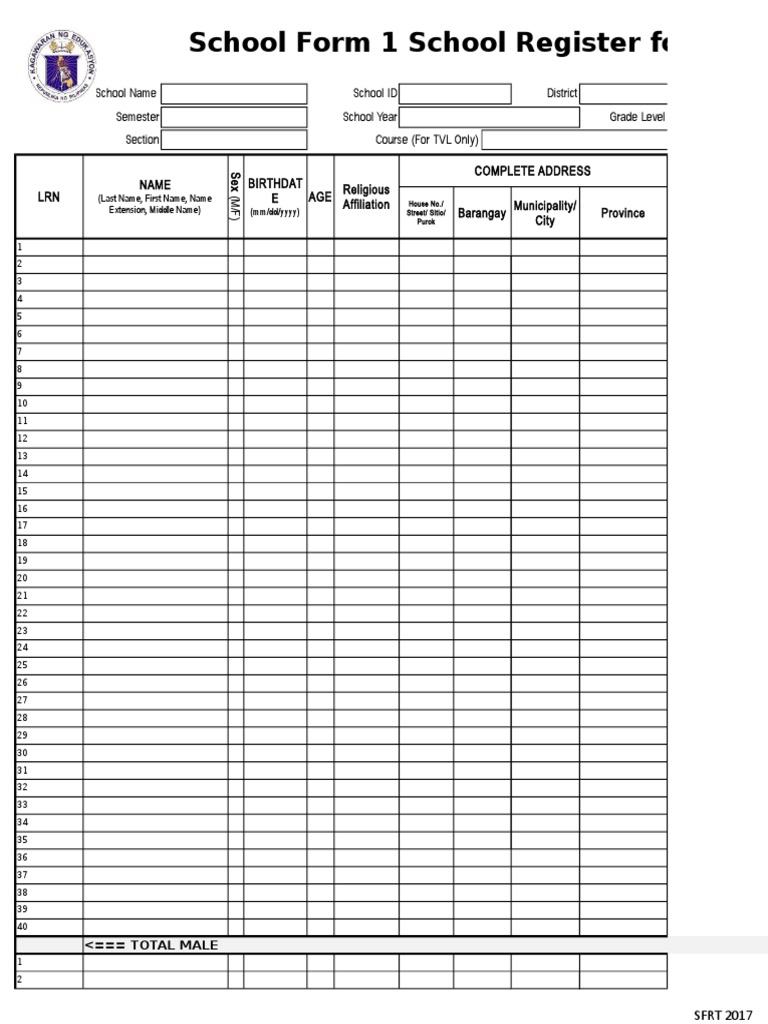 School Form 1 School Register For Senior High School (SF1-SHS) | PDF ...