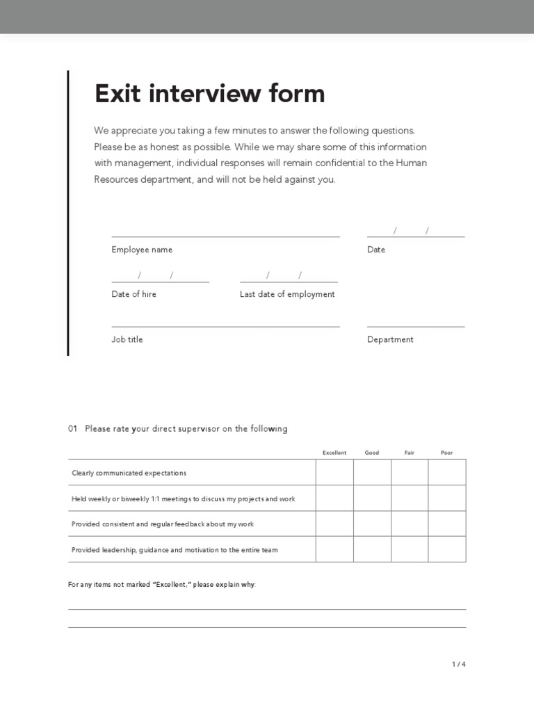 Exit Interview Form | Download Free PDF | Employee Benefits | Employment