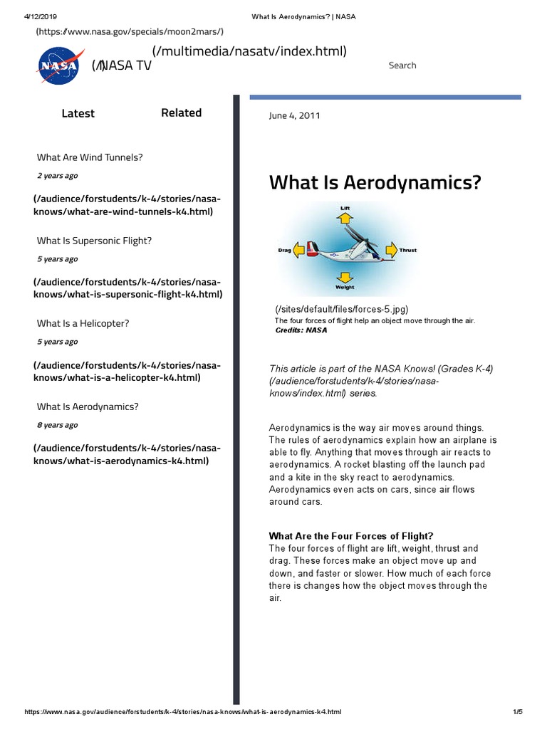 What Is Aerodynamics - NASA | PDF | Lift (Force) | Flight