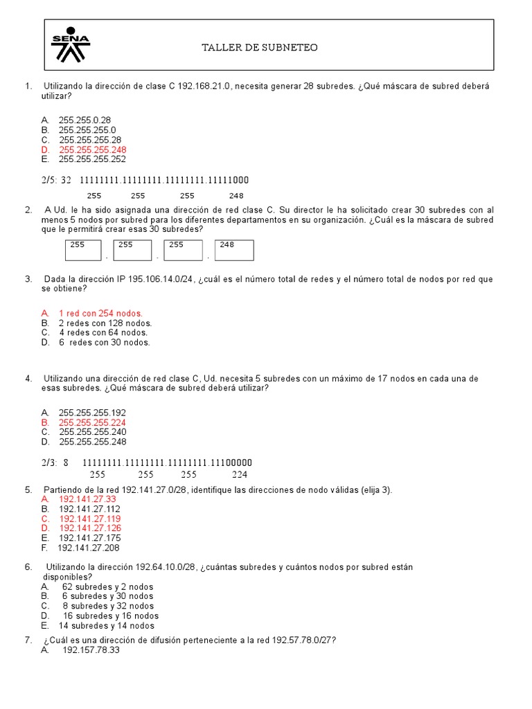 Ejercicios Subneteo | PDF | Dirección IP | Arquitectura de internet