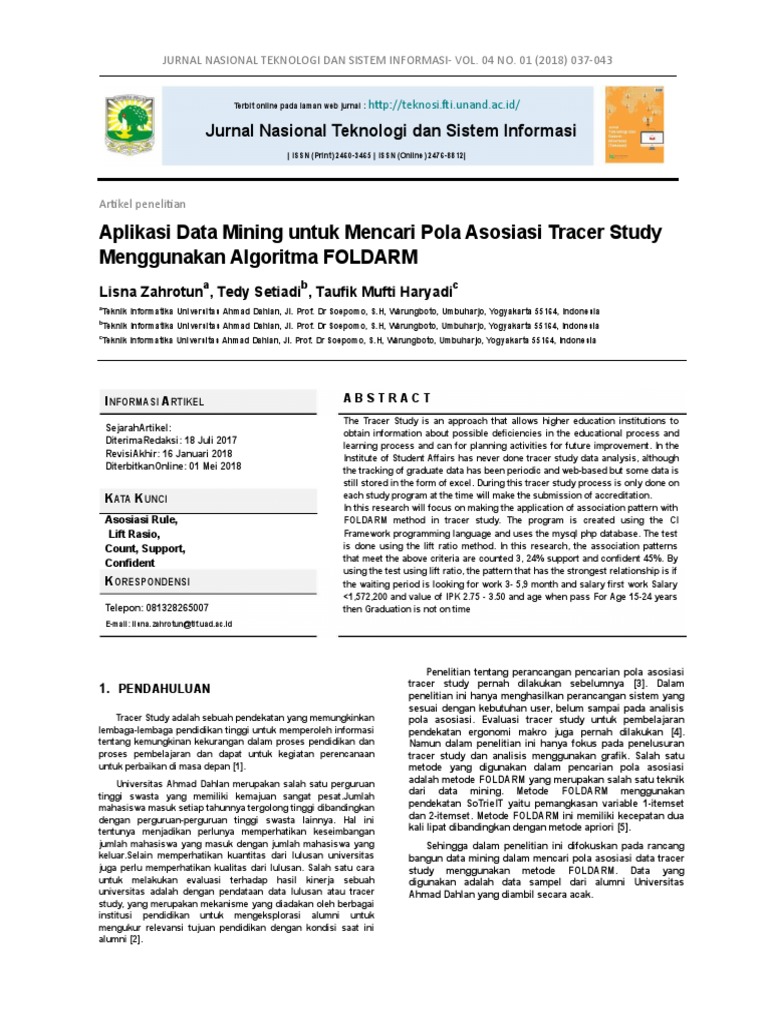 Aplikasi Data Mining Untuk Mencari Pola Asosiasi Tracer Study ...