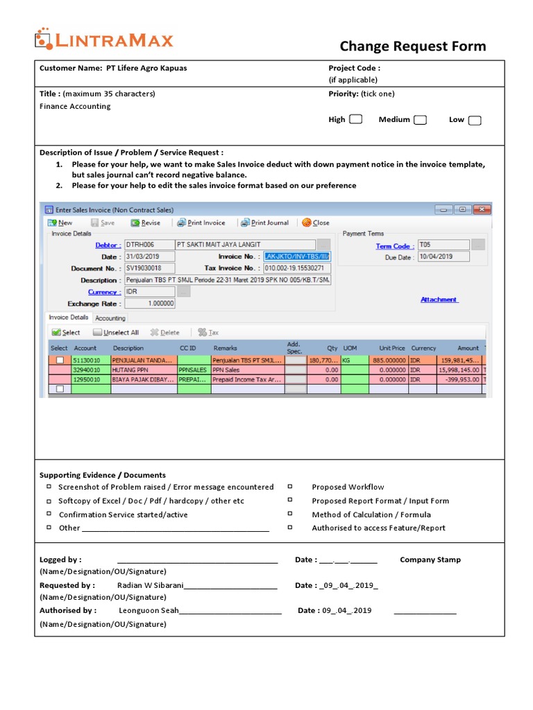 Invoice Adjustment Request Template | PDF