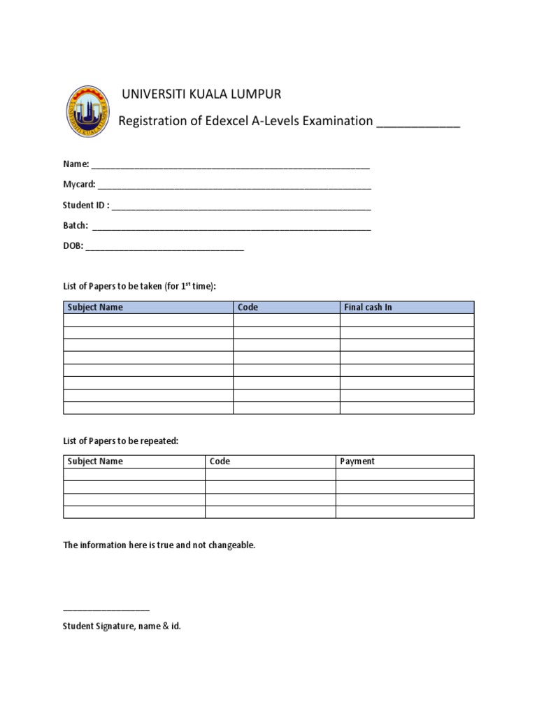 Registation Form For ALevels | PDF | Qualifications | Educational ...