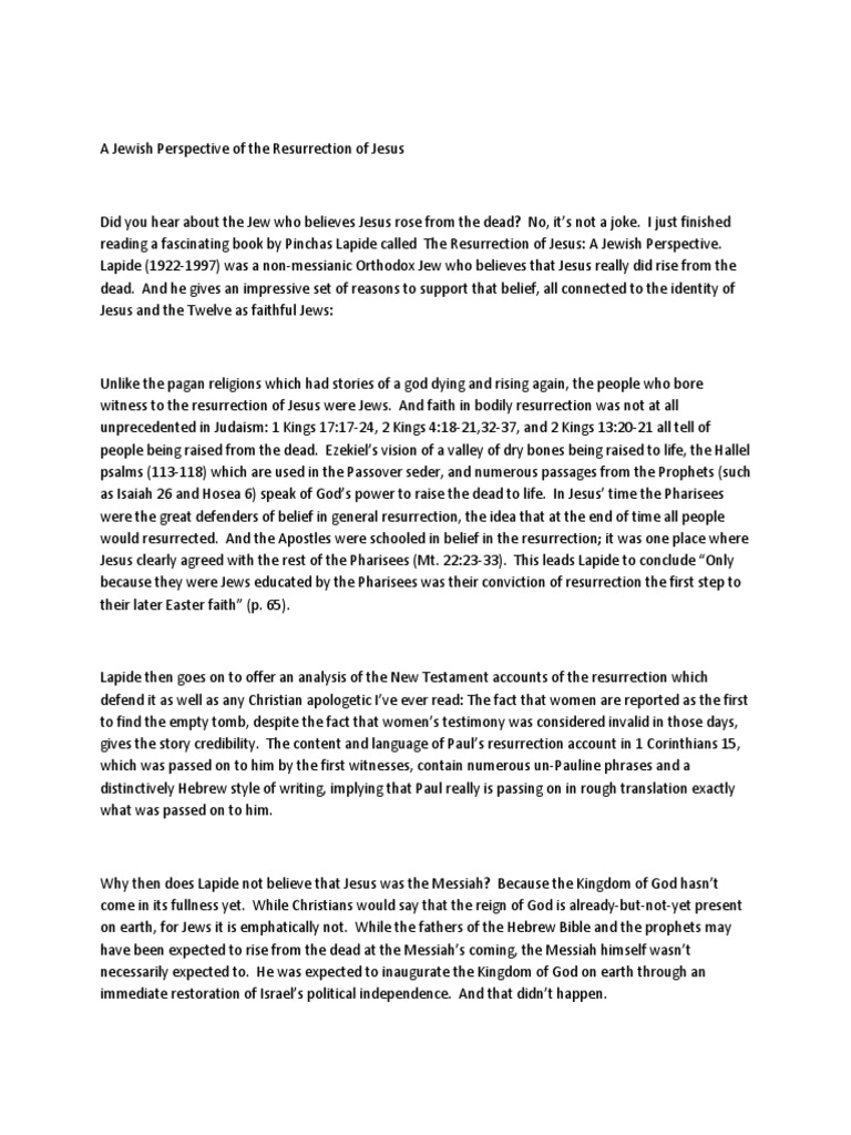 A Jewish Perspective of The Resurrection of Jesus | PDF | Resurrection ...