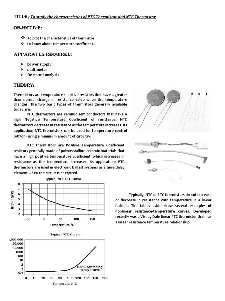 Title Objective: : To Study The Characteristics of PTC Thermistor and ...