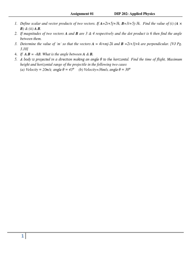 Applied Physics Assignment on Vectors | PDF