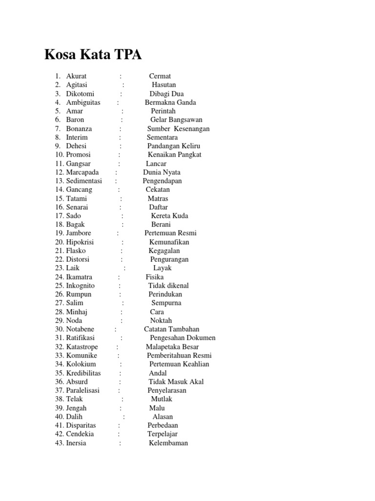 Kosa Kata Yang Sering Muncul Di Tpa Stan | PDF | Dewasa Muda