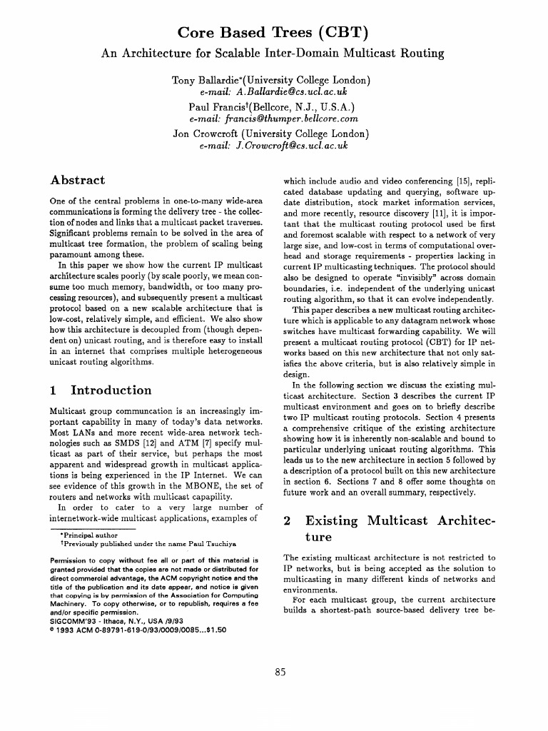 Core Based Trees Pdf Multicast Routing