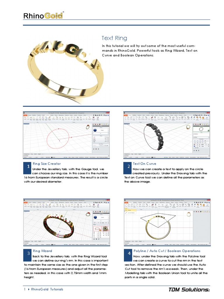 RhinoGold 4.0 - Level 1 - Tutorial 012 - Text Ring PDF | PDF