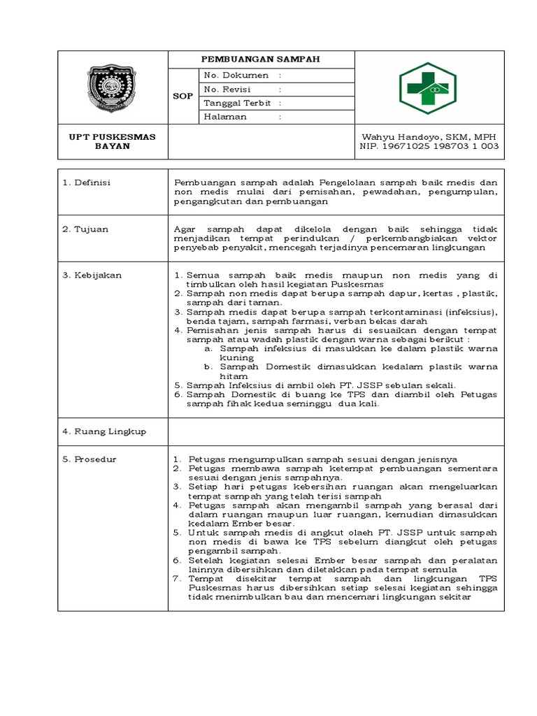 SOP Pembuangan Sampah | PDF