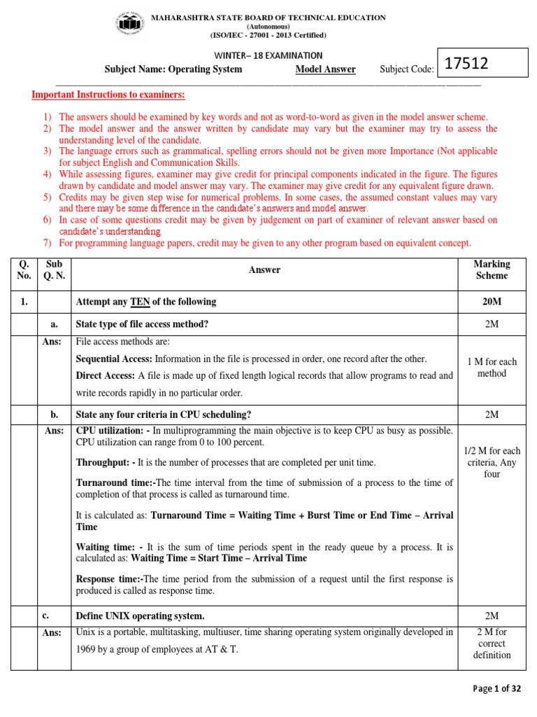 2018 Winter Model Answer Paper PDF | PDF | Scheduling (Computing) | Real Time Computing