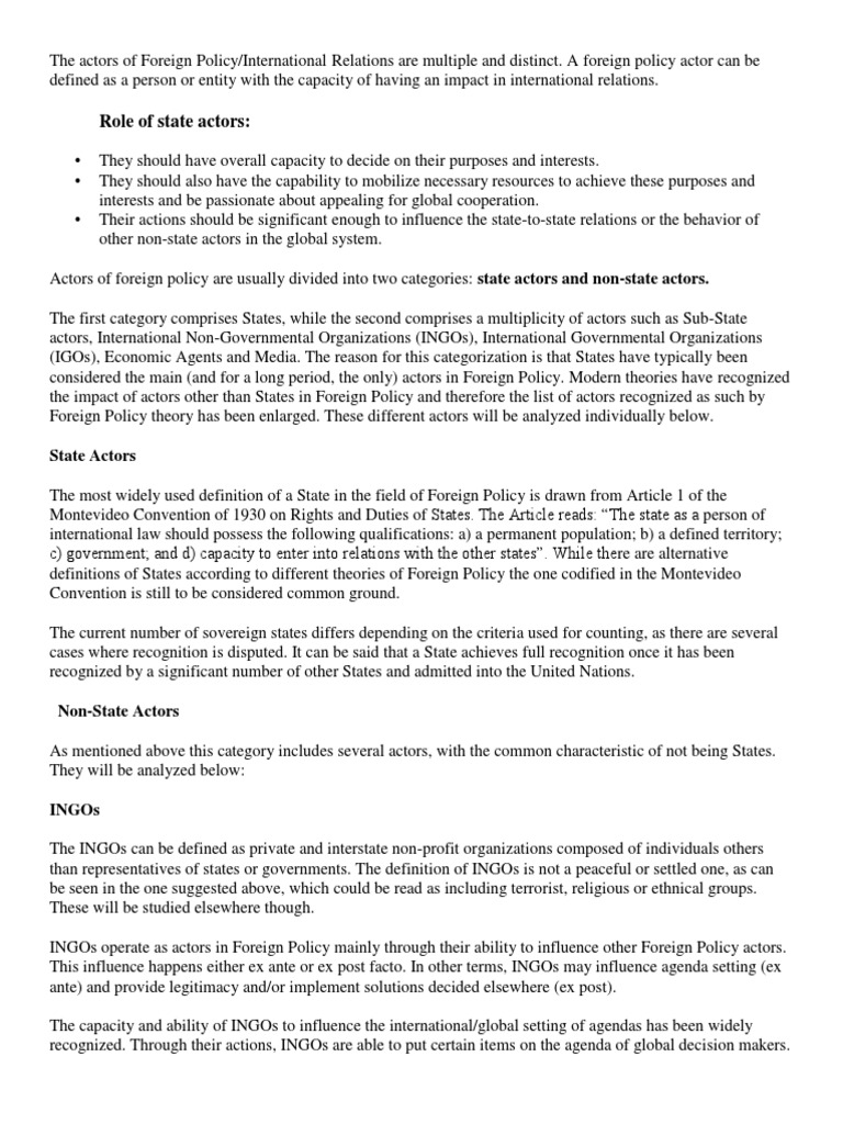 The Actors of Foreign Policy | PDF | Sovereign State | Foreign Policy