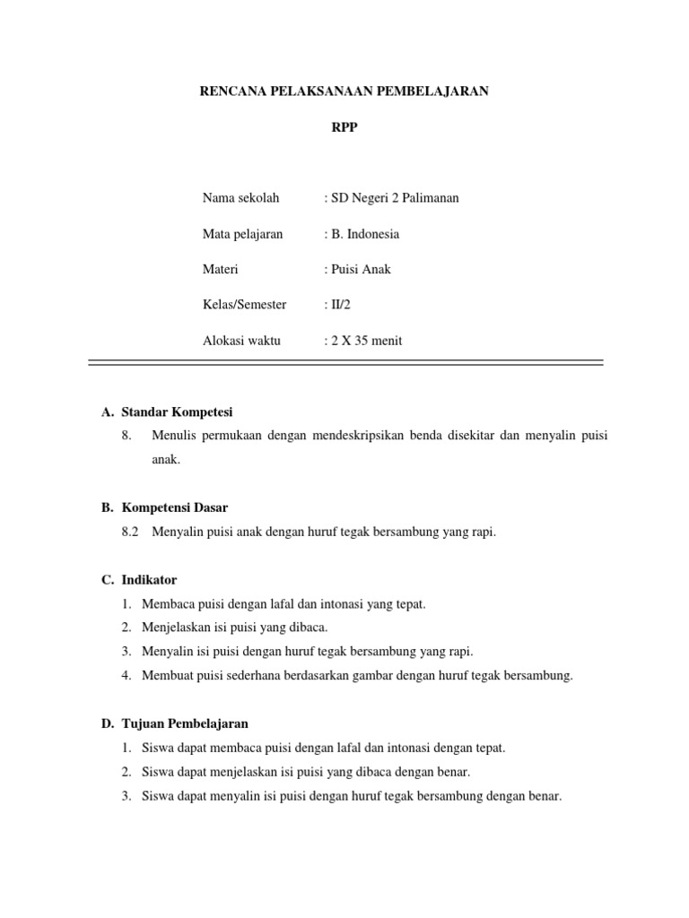 Contoh RPP Kelas 2 | PDF