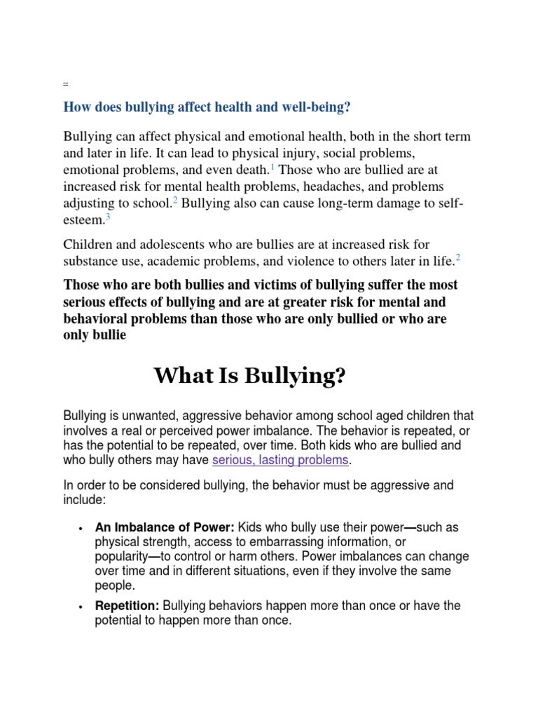 Impact of Bullying on Health and Well-being | PDF