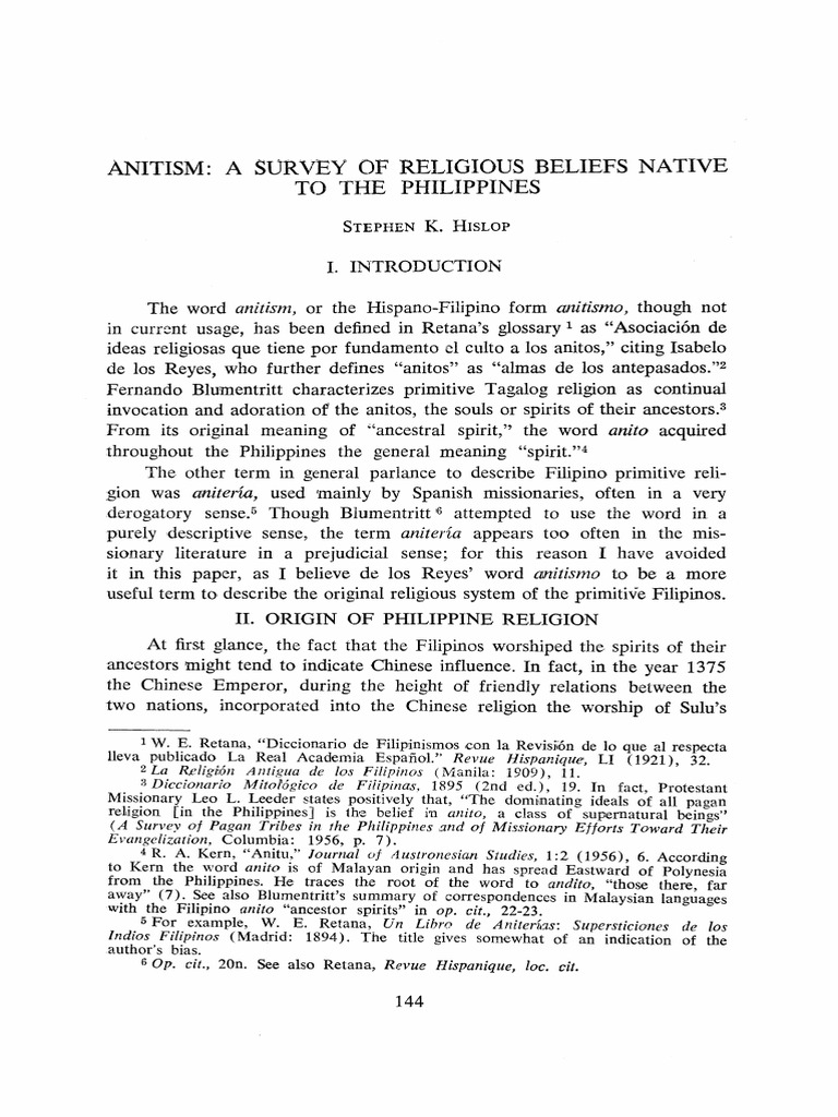 Anitism: A Survey of Religious Beliefs Native To The Philippines | PDF ...