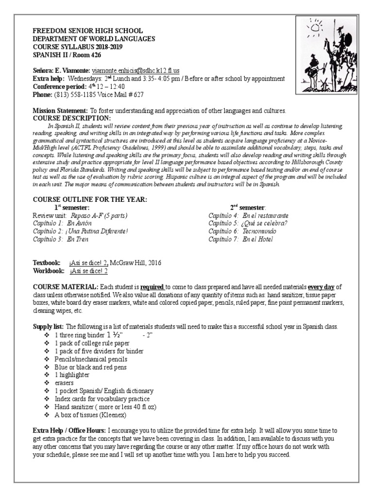 Spanish 2 Syllabus 2018-19 | PDF | Homework | Test (Assessment)