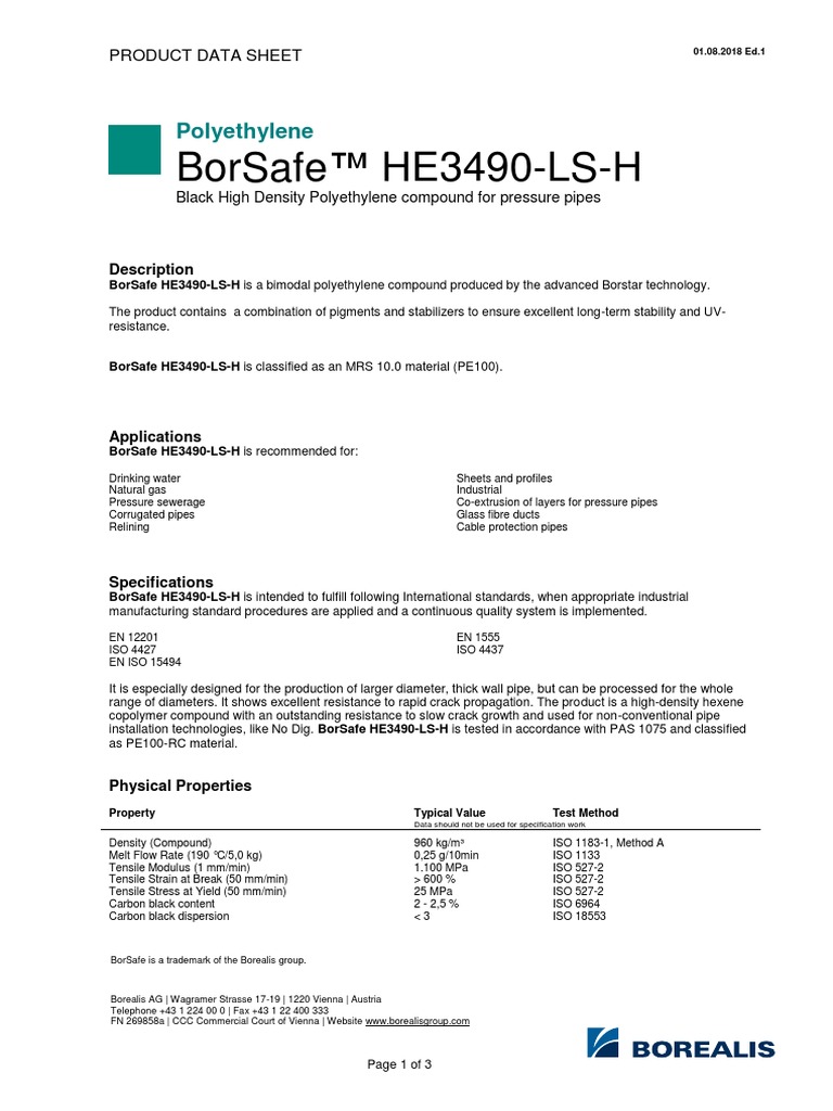 Borsafe ™ He3490-Ls-H: Polyethylene | PDF | Polyethylene | Pipe (Fluid ...