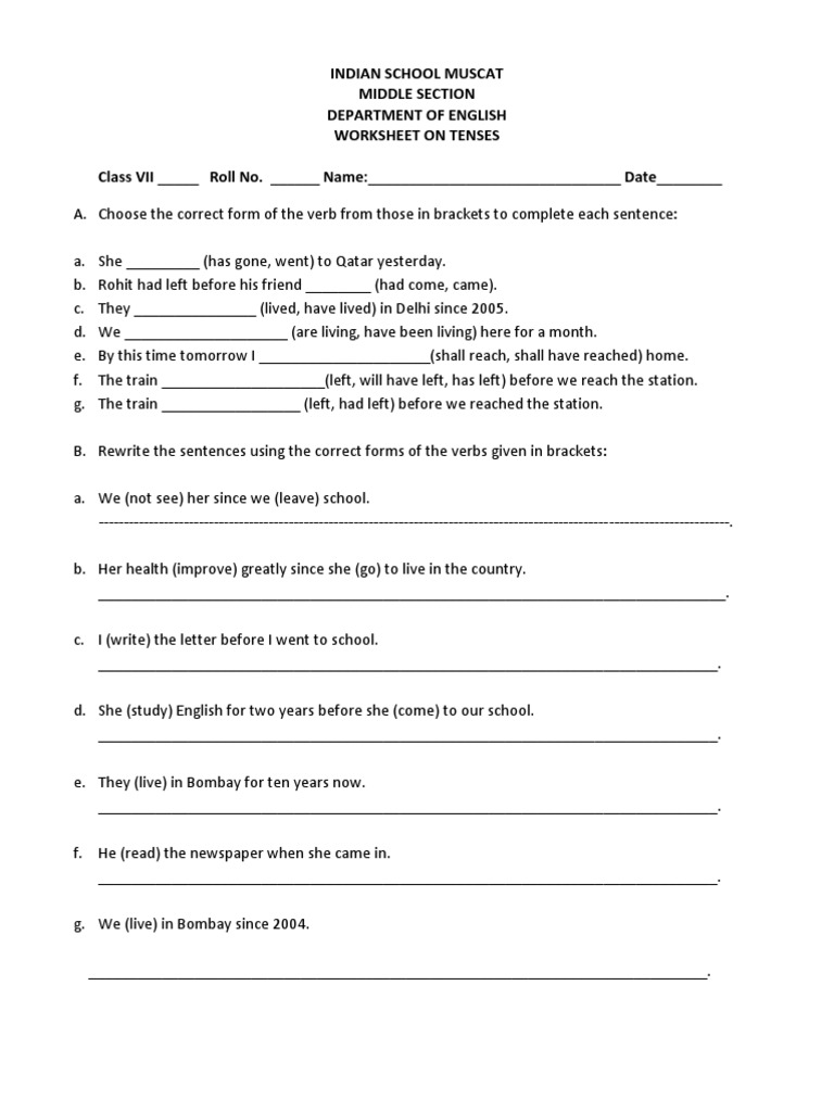 Indian School Muscat Middle Section Department of English Worksheet On ...