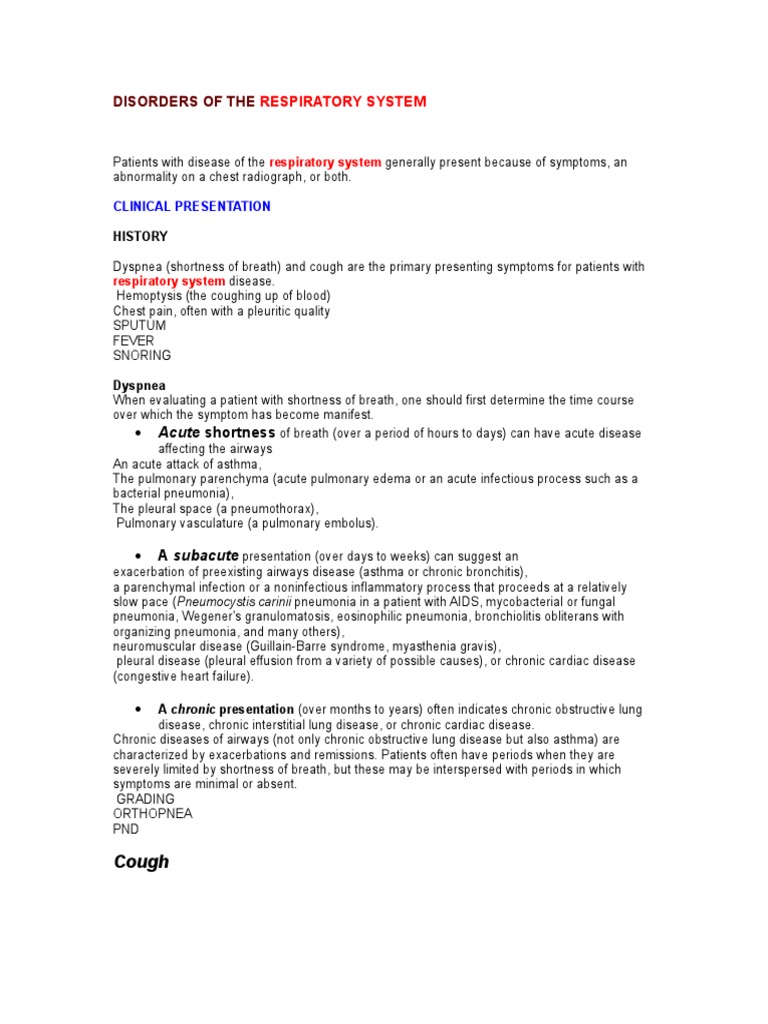 Disorders of The Respiratory System | PDF | Cough | Respiratory Diseases