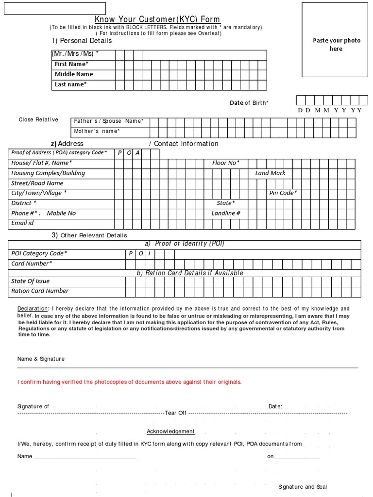 Know Your Customer (KYC) Form: 1) Personal Details (Mr./Mrs /MS) | PDF ...