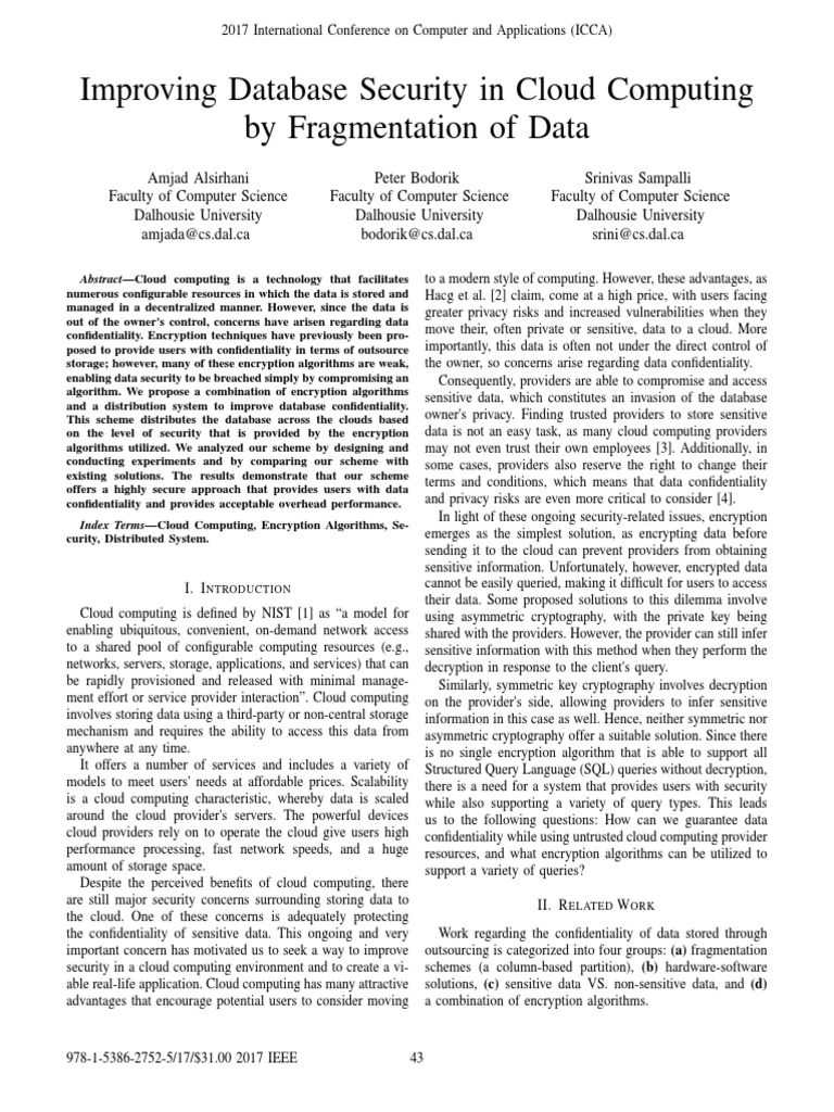 A Secure Approach to Improving Database Confidentiality in Cloud Computing Through Data ...