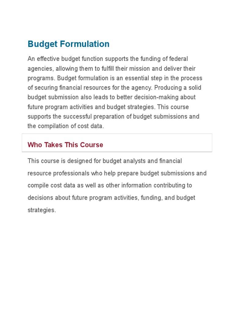 Budget Formulation | PDF