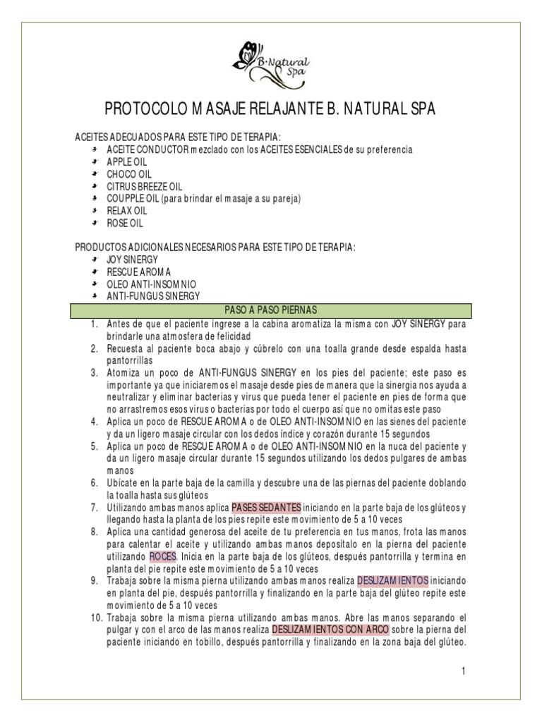 Protocolo Masaje Relajante B. Natural Spa PDF | PDF | Masaje | Pie