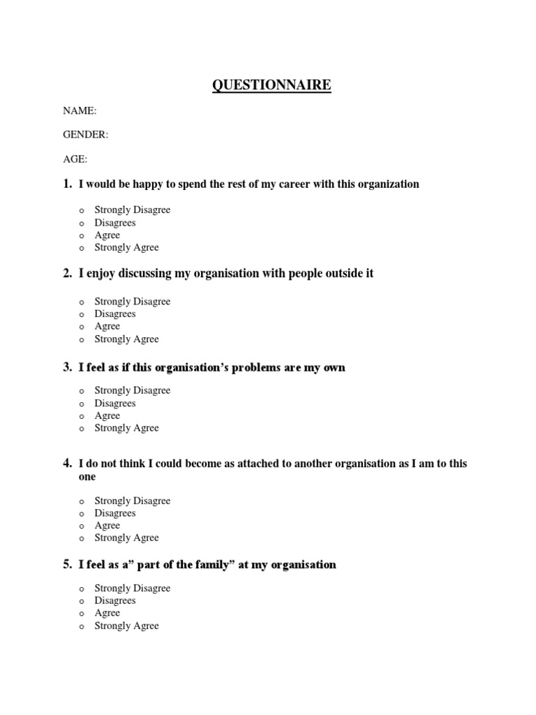 Employee Organizational Commitment Questionnaire | PDF