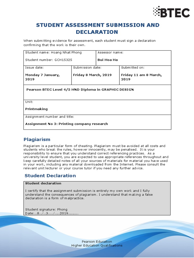 Student Assessment Submission and Declaration: Plagiarism | PDF