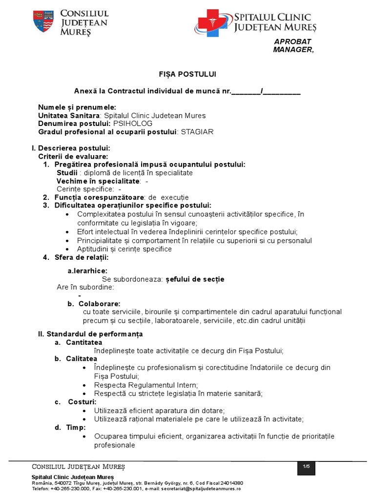 Fisa Postului Psiholog | PDF
