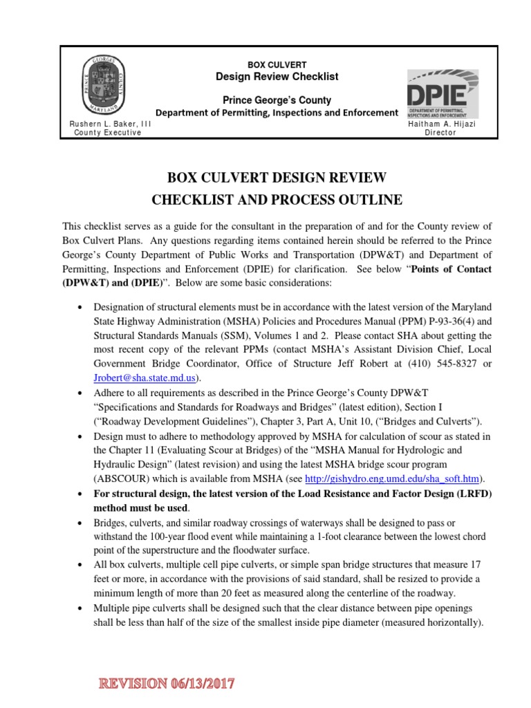 Box Culvert Design Review Checklist and Process Outline | PDF | Road ...