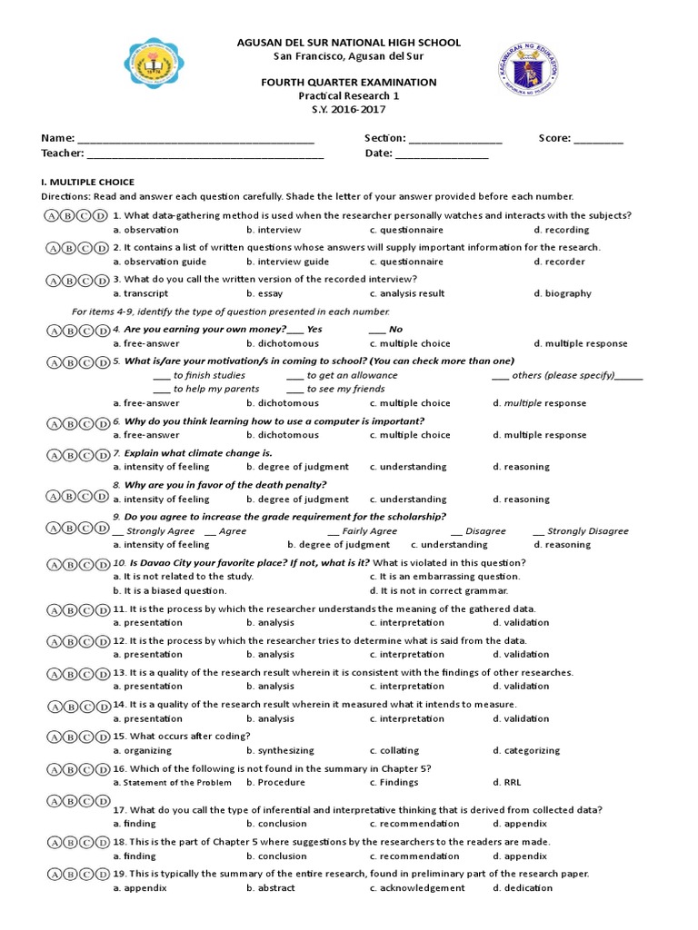 San Francisco, Agusan Del Sur | PDF | Multiple Choice | Data Analysis