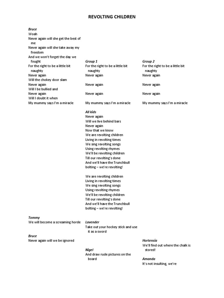 Revolting Children Words | PDF | Leisure