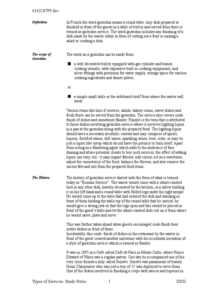 Gueridon Service | PDF | Tableware | Salad