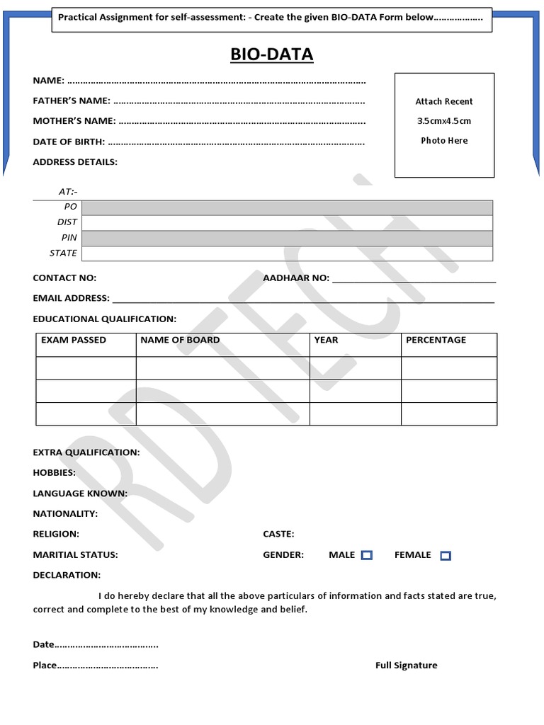 Biodata Form Template for Download | PDF