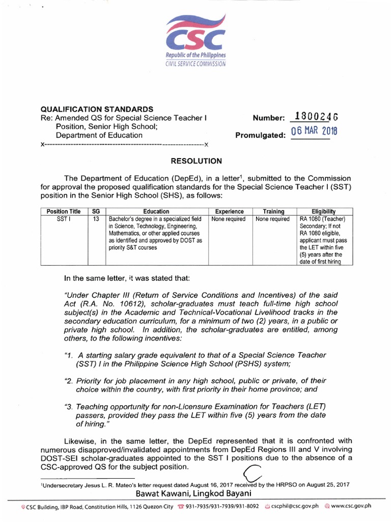 Policy Reso. No. 1800246 - Qualification Standards Re Amended QS For ... Policy Reso. No. 1800246 - Qualification Standards Re Amended QS For ...