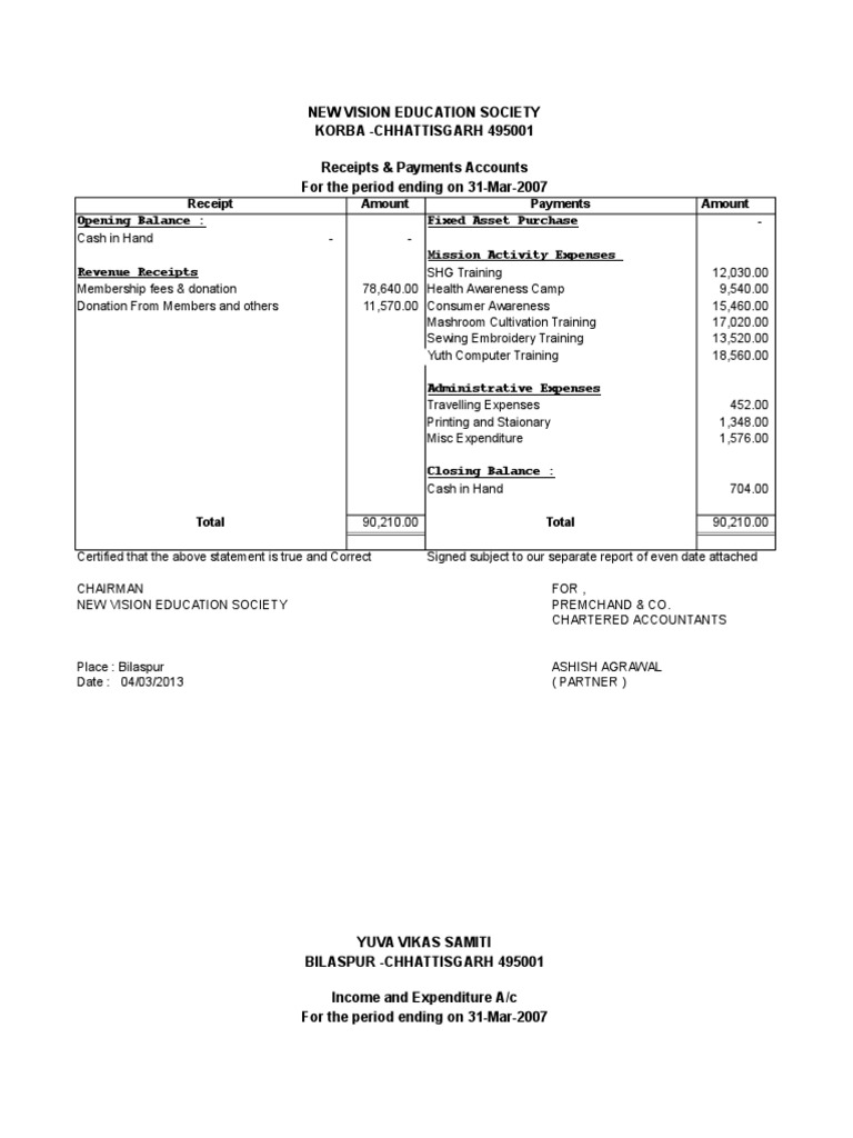 NGO Audited Documents Balance Sheet and Profit and Loss A C | PDF ...