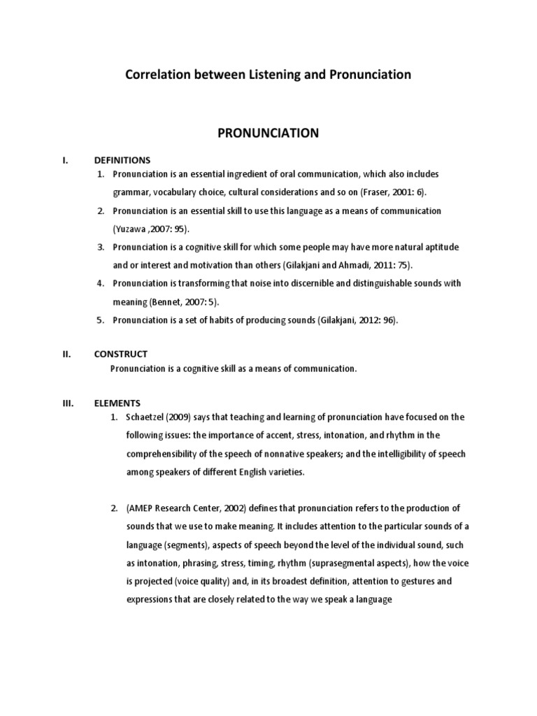 PRONUNCIATION Correlation Between Listening and Pronunciation | PDF ...