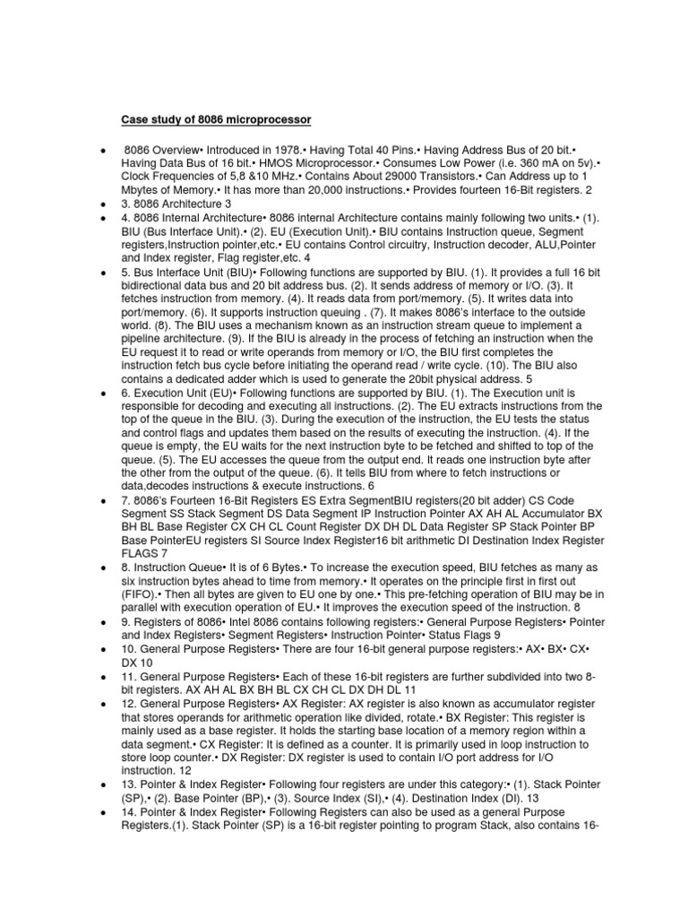 Case Study 8086 Microprocessor | PDF | Central Processing Unit | Pointer (Computer Programming)