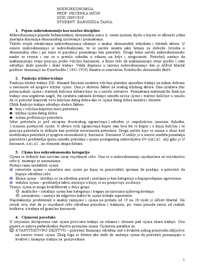 Pitanja Mikroekonomija | PDF