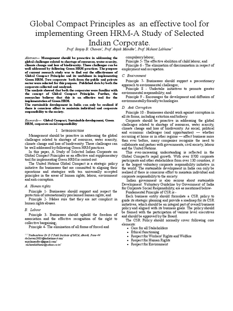 Global Compact Principles As An Effective Tool For Implementing Green ...