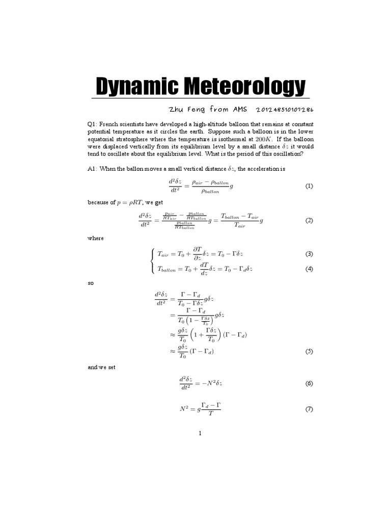Dynamic Meteorology: Zhu Feng From AMS 201248510107286 | PDF | Physical ...