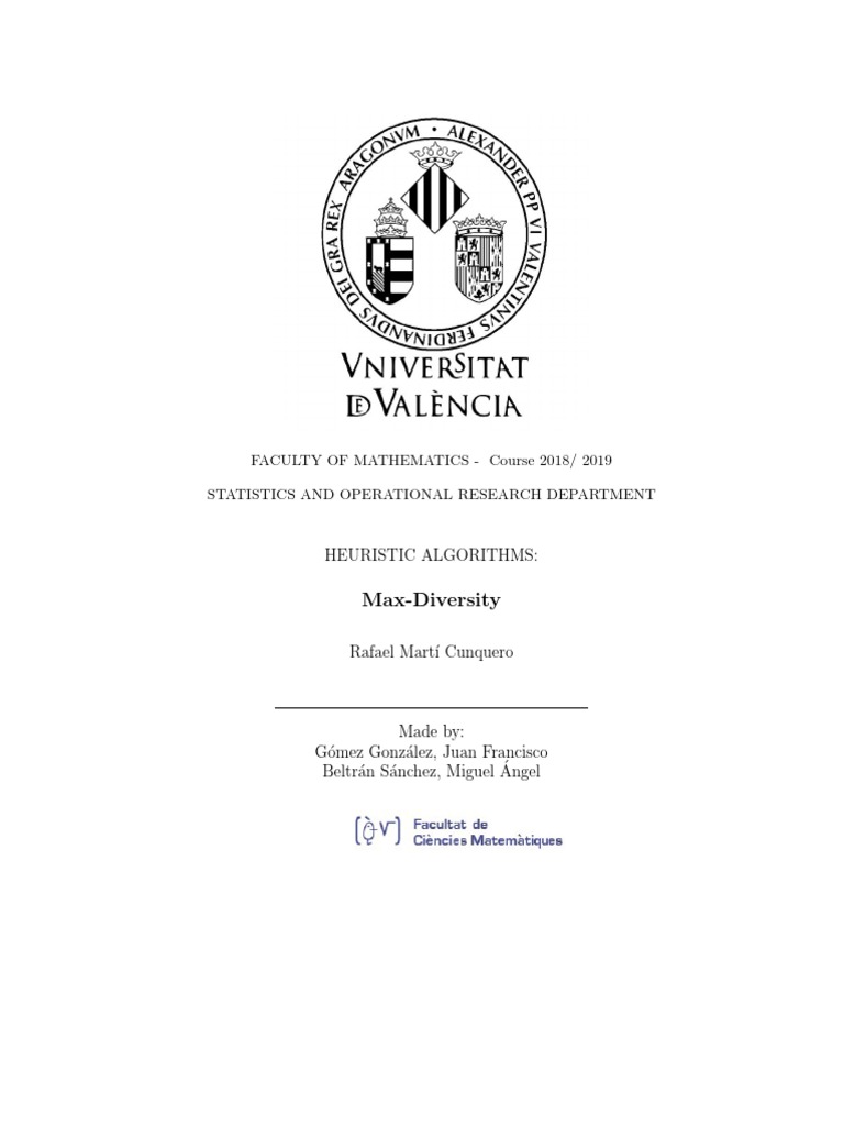 Heuristic Algorithms for Max-Diversity | PDF | P Value | Statistics