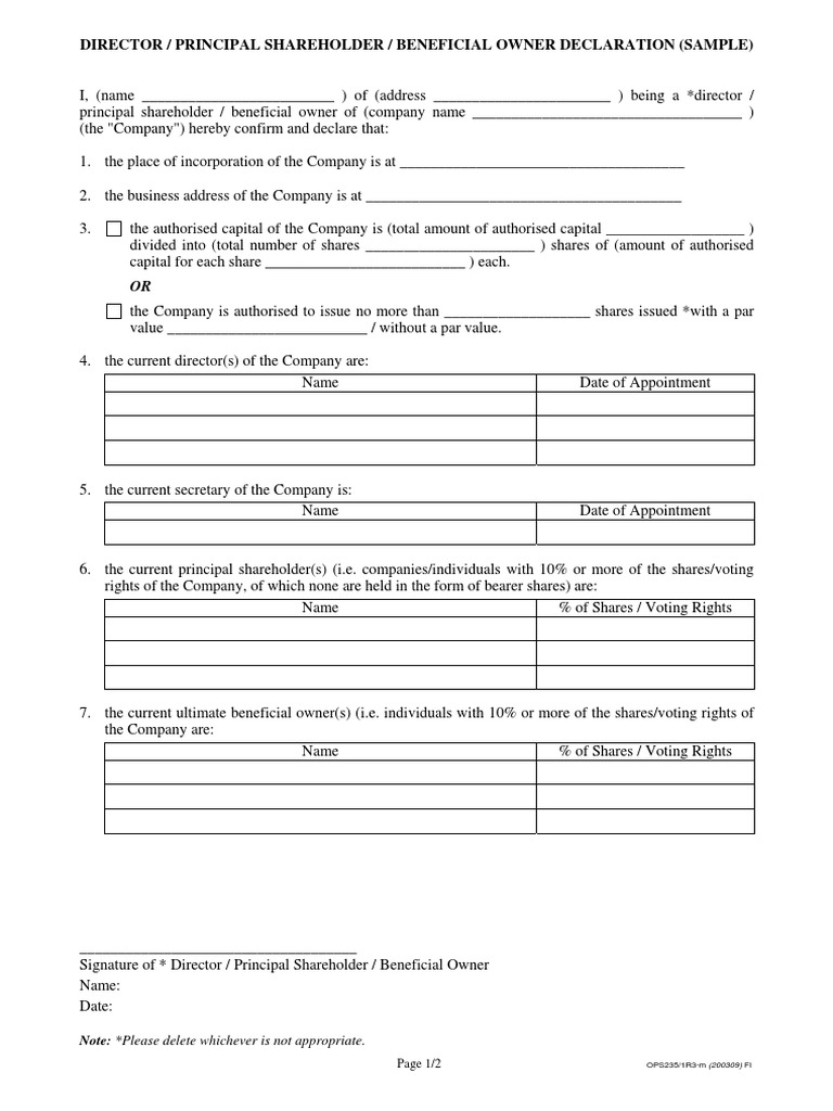 Director Declaration and Clearance Template | PDF | Bearer Instrument ...