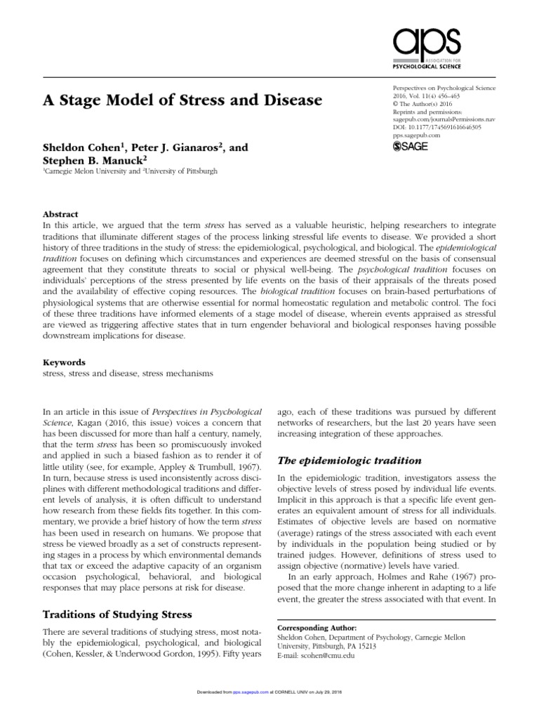 Cohen Et Al. (2016) A Stage Model of Stress and Disease | PDF ...