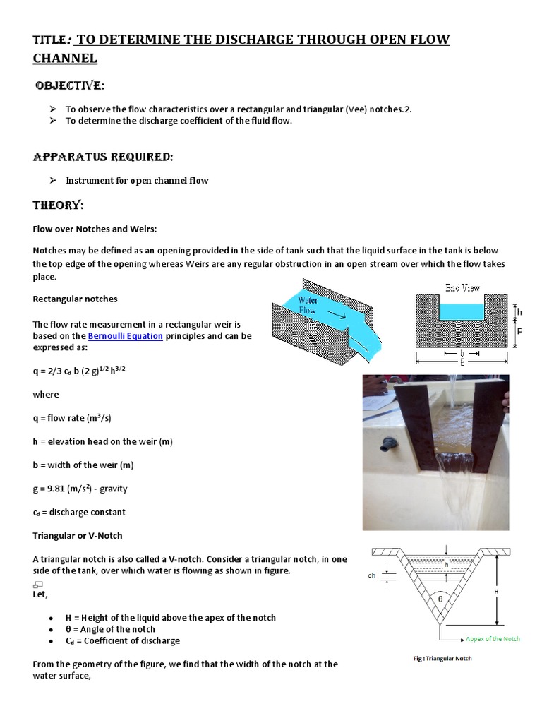 Open Channel Flow Discharge Study | PDF | Fluid Dynamics | Discharge ...