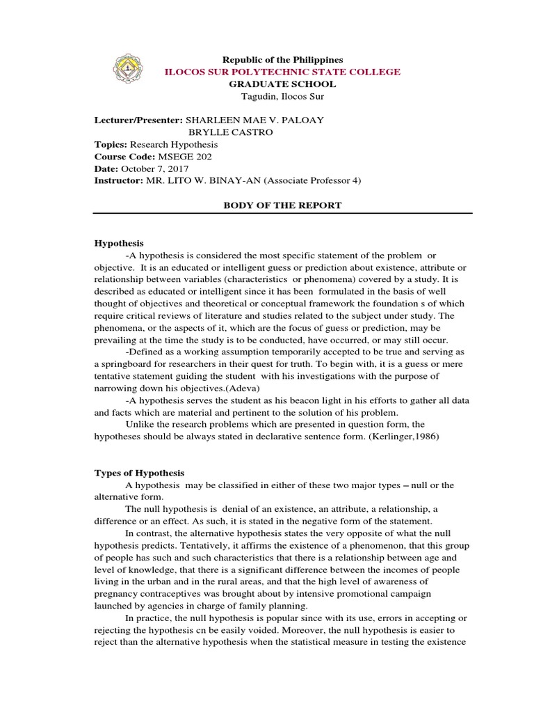 Research Hypothesis Handout | PDF | Hypothesis | Bachelor's Degree