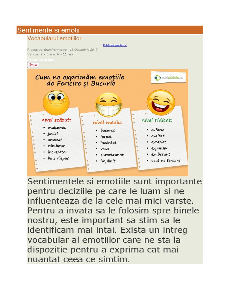Sentimente Si Emotii | PDF
