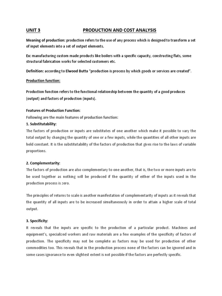 Unit 3 Production and Cost Analysis | PDF | Production Function ...